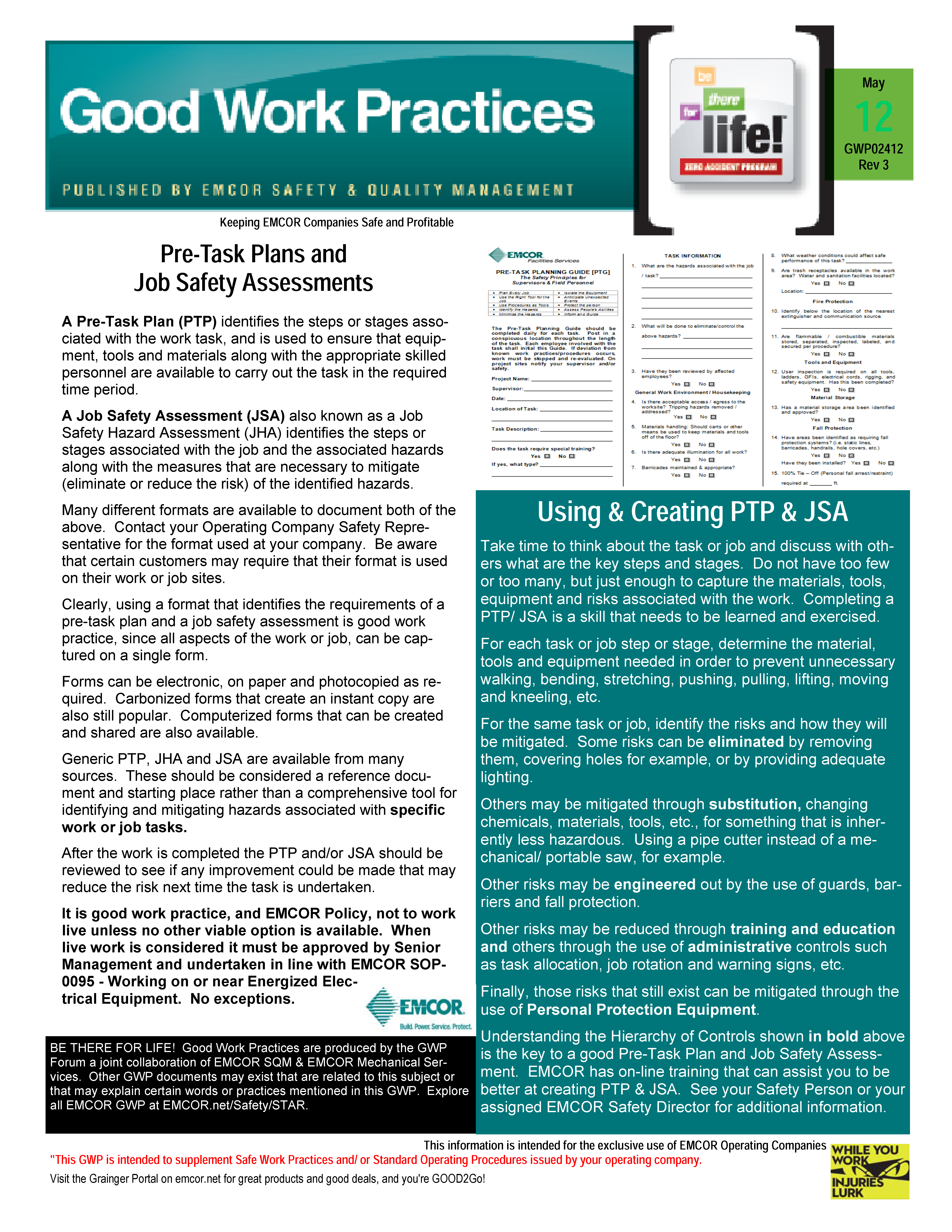 EmailMe Form - GWP 2412 - Pre-Task Plan